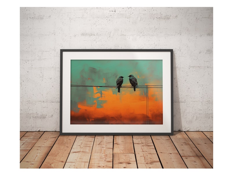 Birds on a Wire (oil Painting Portrait, Nature Art, , Neutral Wall ...