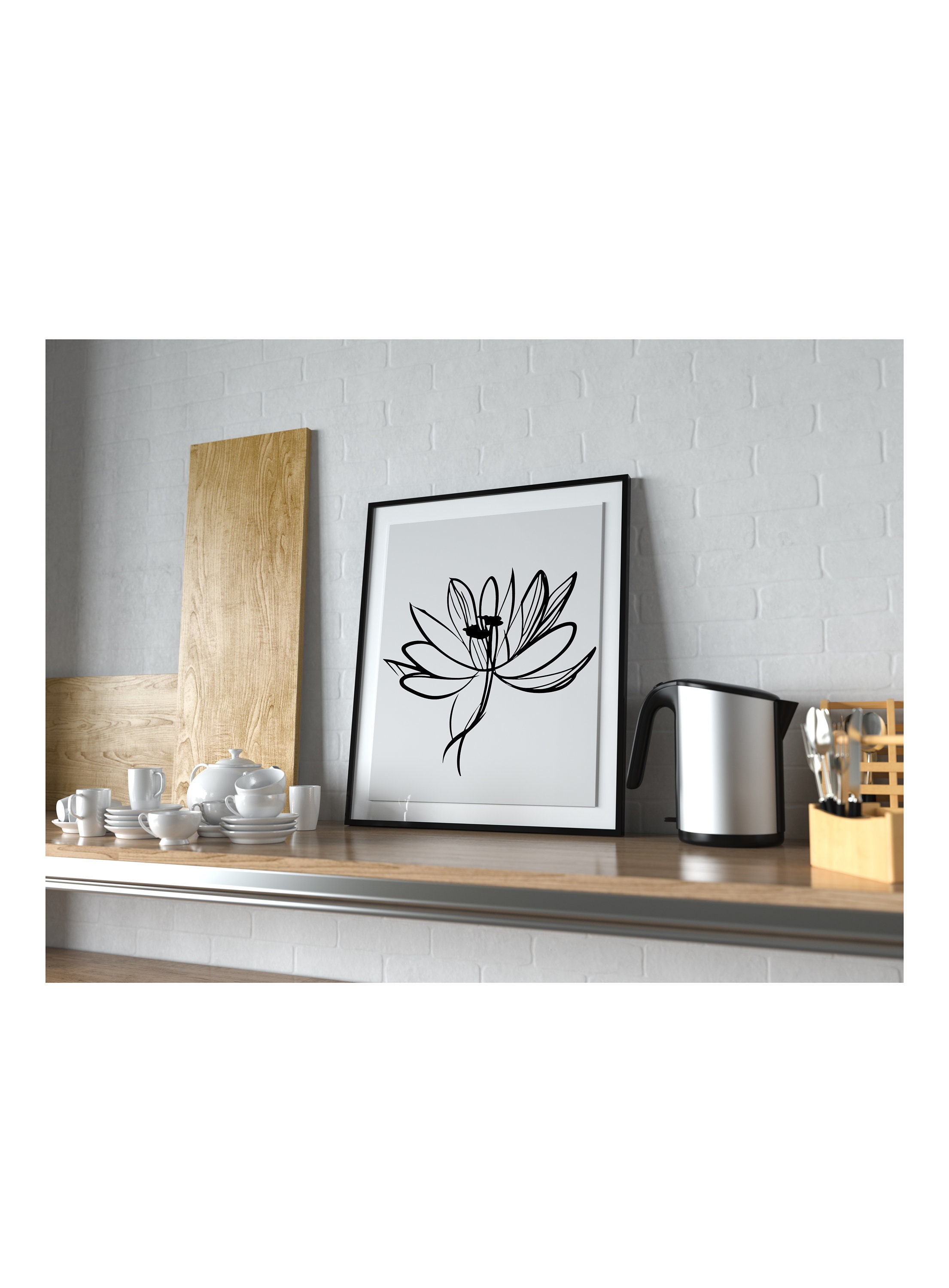 Wispy Flower Line Drawing printable Decor, Plant Rawing, Modern Neutral ...