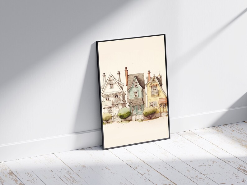 Whimsical Cape Cod Row Houses (portrait, Urban Sketch Printable Decor ...