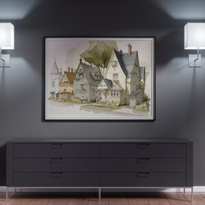 Whimsical Cape Cod Row Houses (landscape, Urban Sketch Printable Decor ...