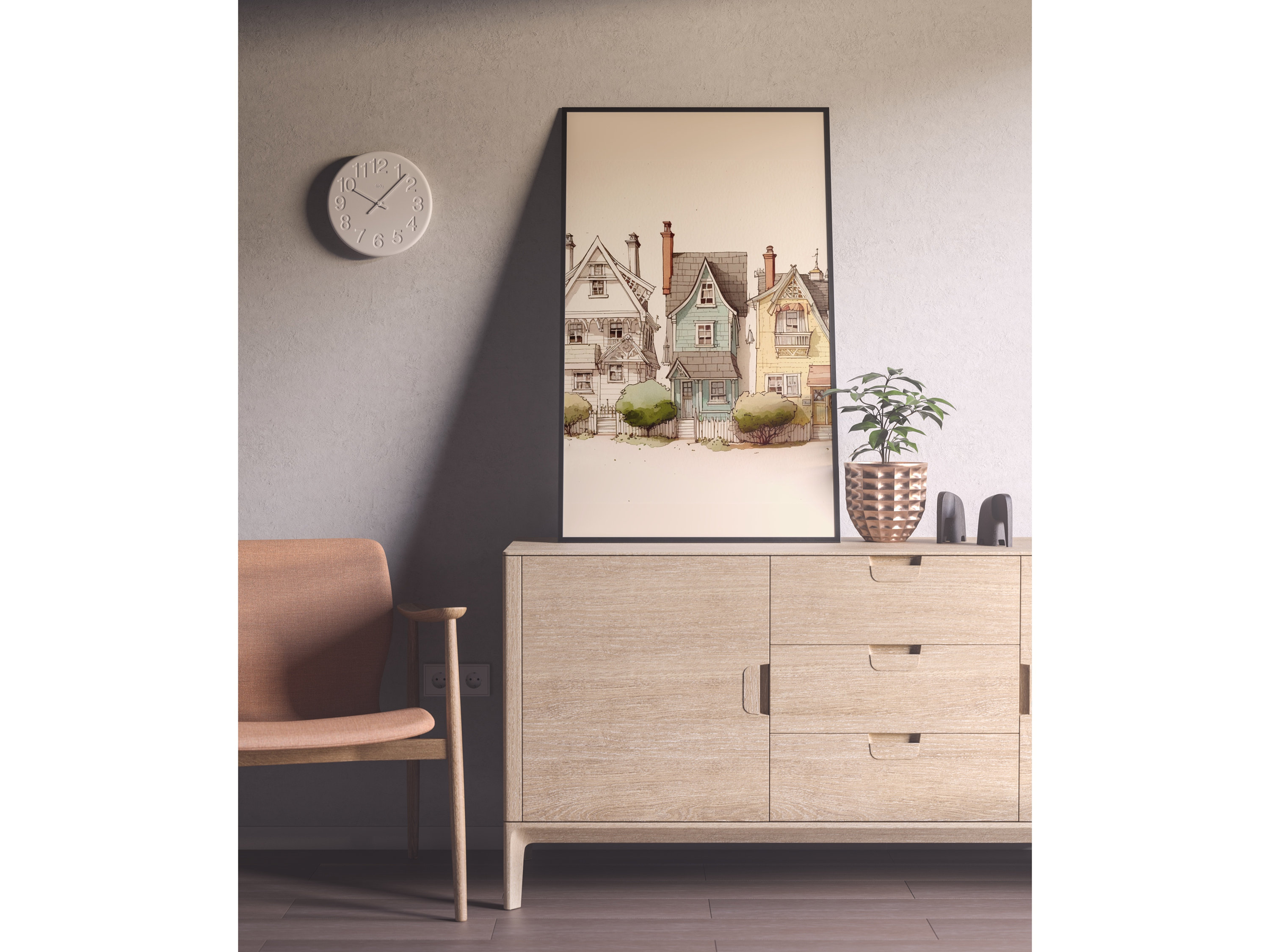 Whimsical Cape Cod Row Houses portrait, Urban Sketch Printable Decor ...