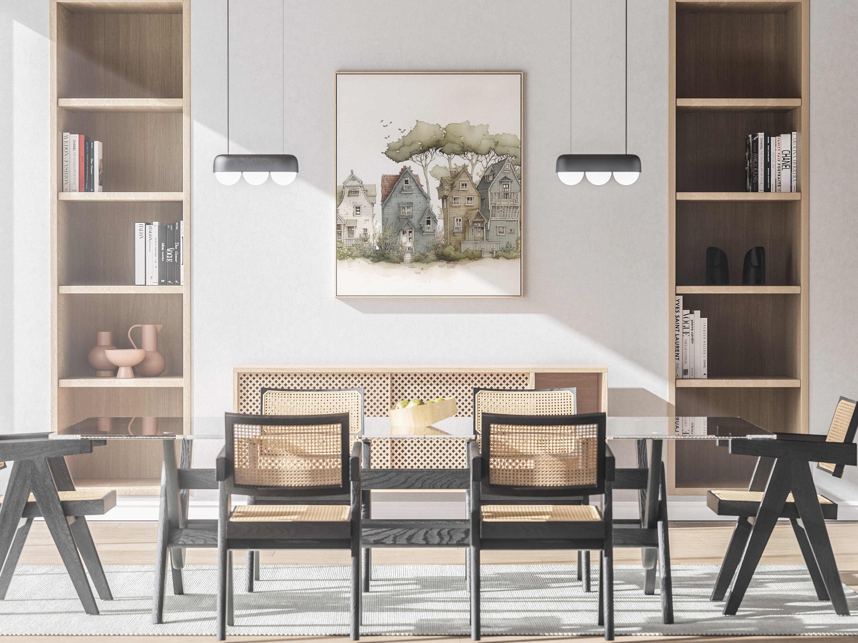 Whimsical Cape Cod Row Houses portrait Urban Sketch - Etsy