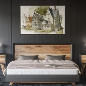 Whimsical Cape Cod Row Houses (landscape, Urban Sketch Printable Decor ...