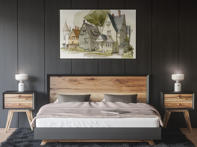 Whimsical Cape Cod Row Houses (landscape, Urban Sketch Printable Decor ...