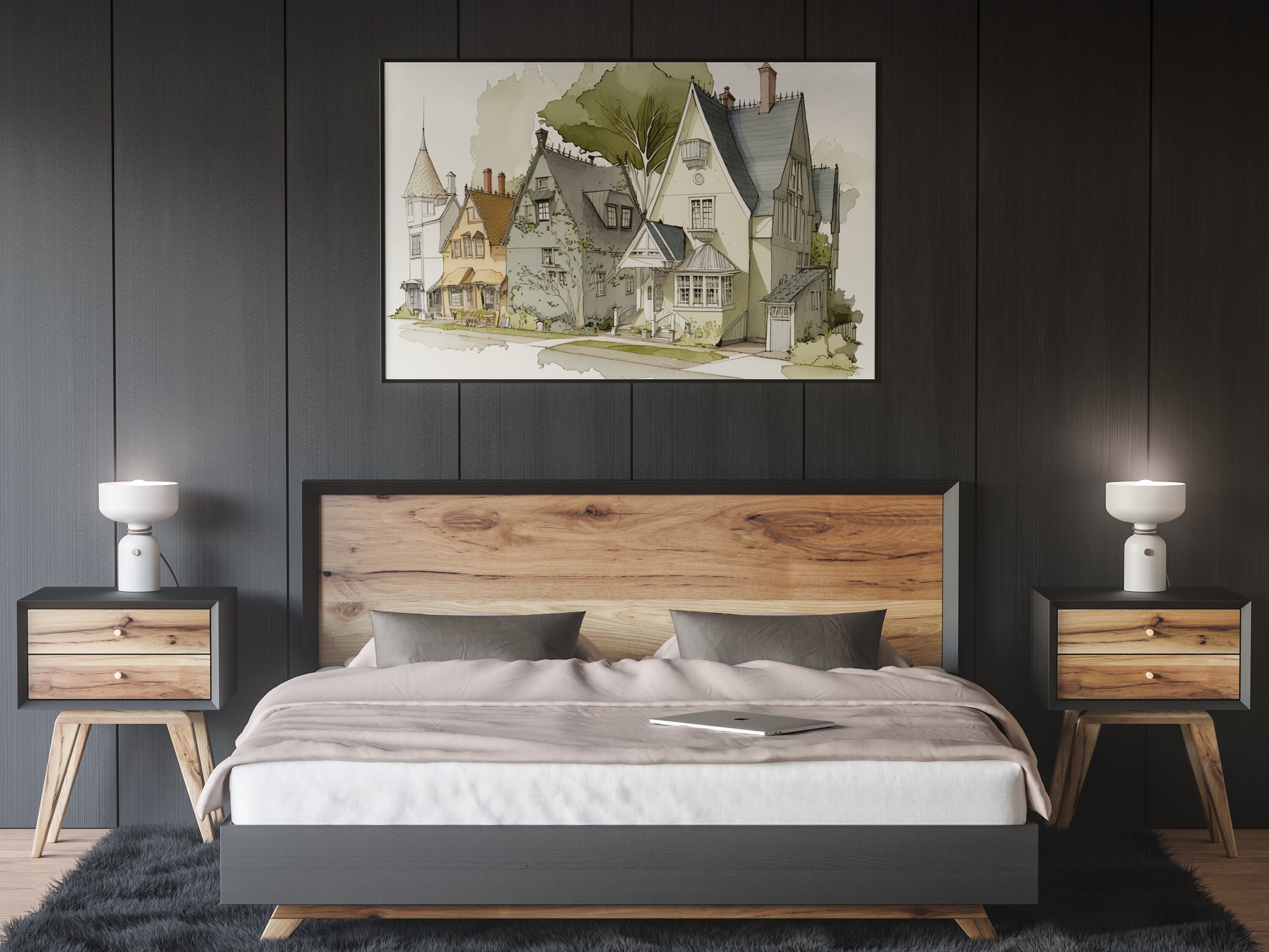 Whimsical Cape Cod Row Houses landscape Urban Sketch - Etsy