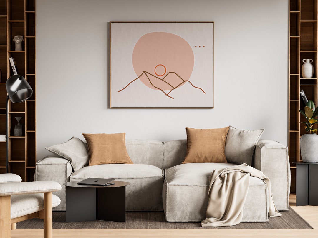 Sun on Mountain (mid Century Modern Wall Art, Beige, Pink, Minimalist ...