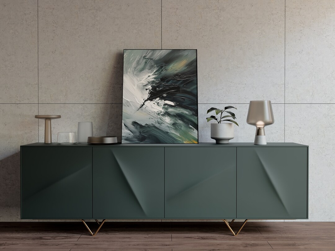 Mid Century Modern Black and Green Swirl Abstract Art (mid Century ...