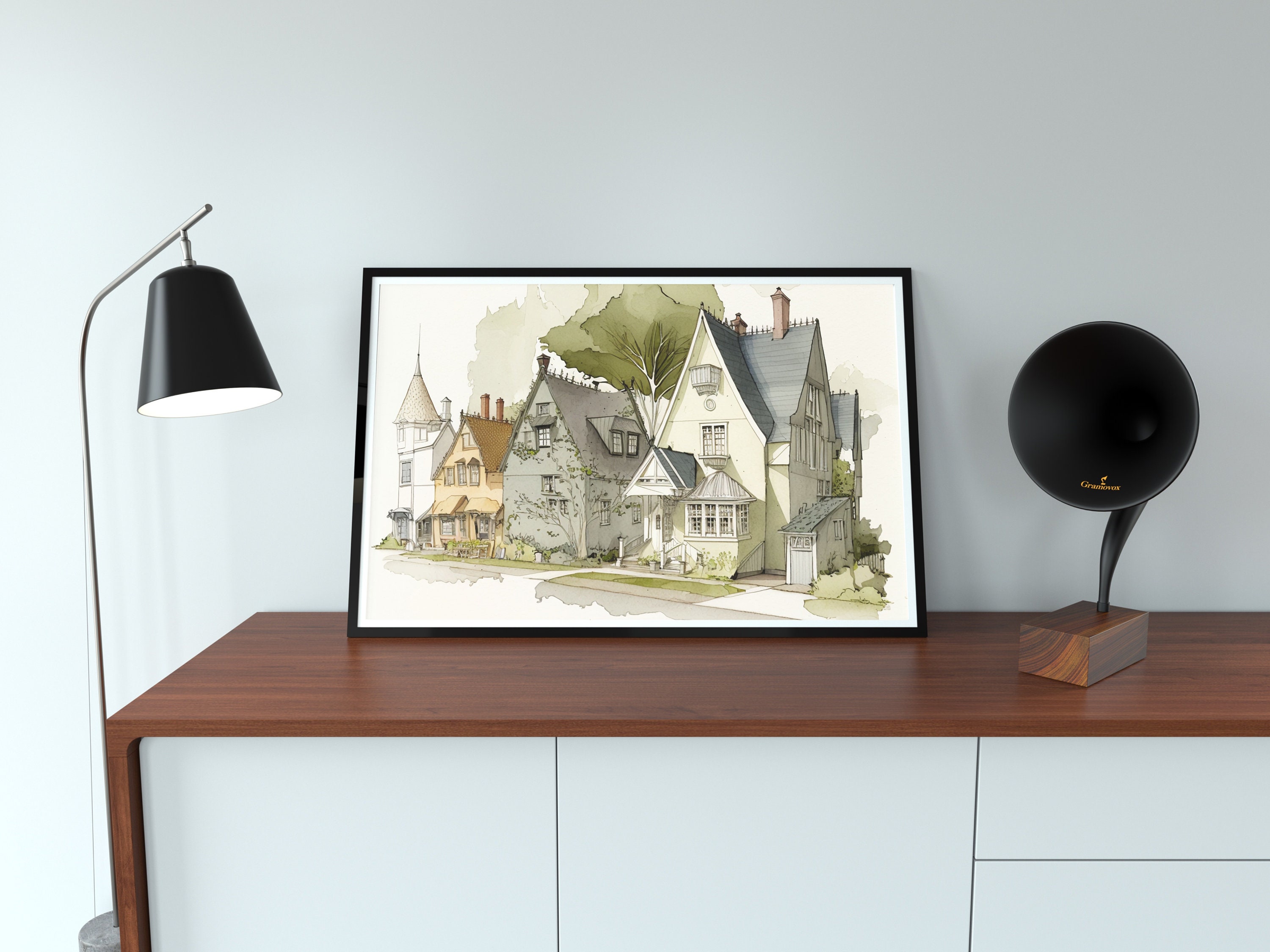 Whimsical Cape Cod Row Houses landscape Urban Sketch - Etsy