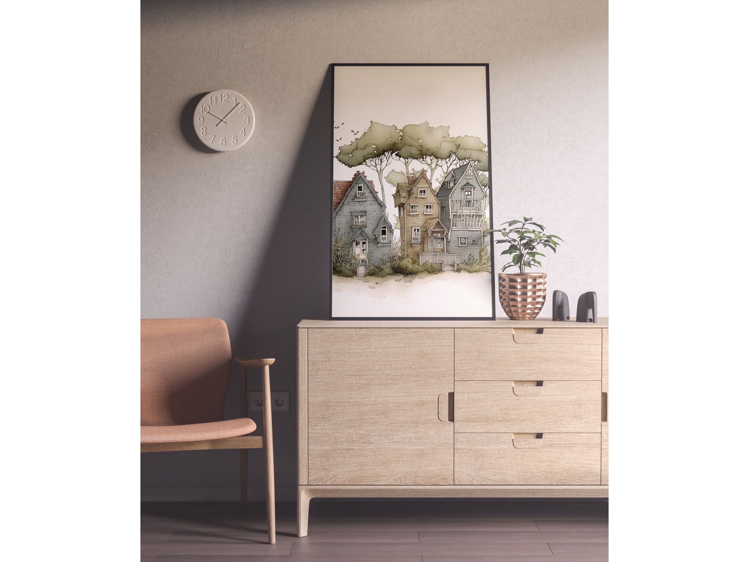 Whimsical Cape Cod Row Houses portrait Urban Sketch - Etsy