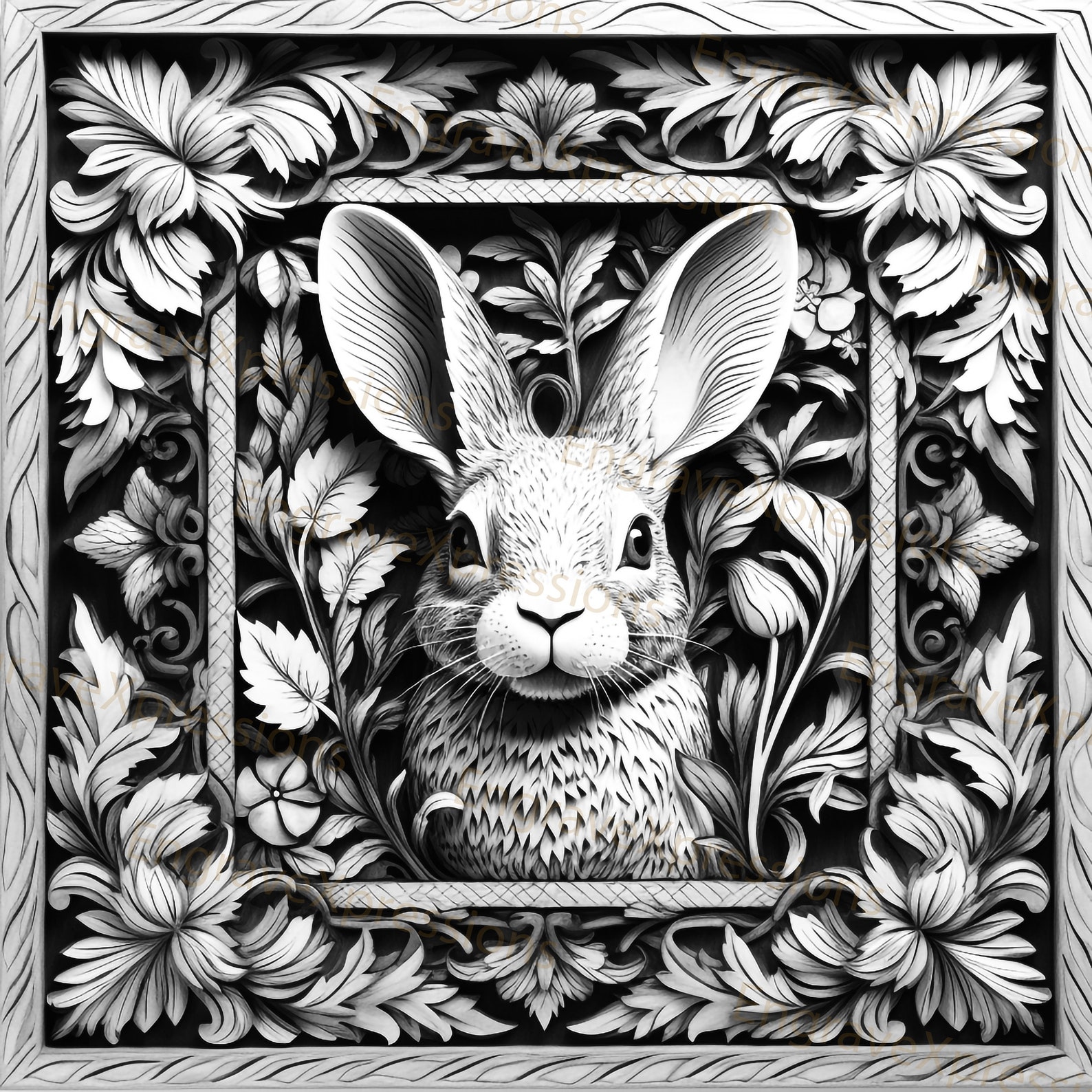 3D Easter Bunny Laser Engrave File: Rabbit Flower Design (PNG, SVG) - Etsy