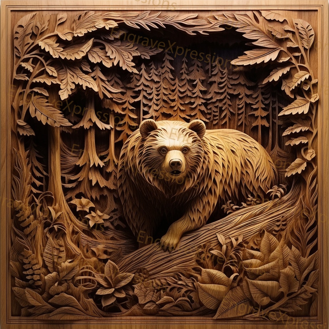 3D Bear Laser Engrave File: Wildlife Scene PNG, SVG (digital Design) - Etsy