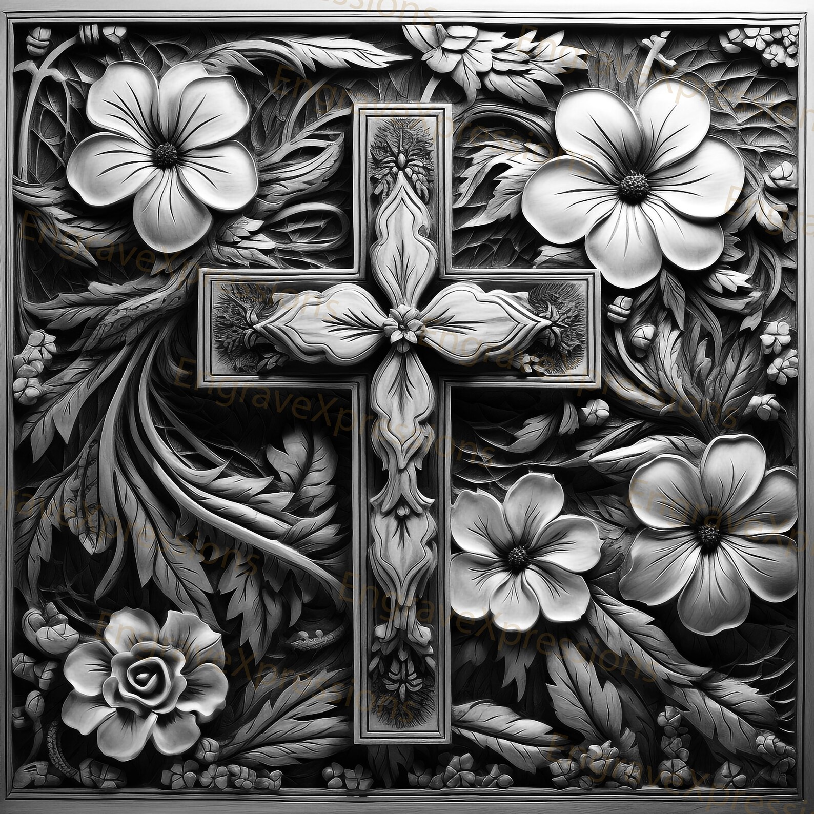 Floral Cross Laser Engrave File: 3D Illusion PNG, SVG (digital Download ...