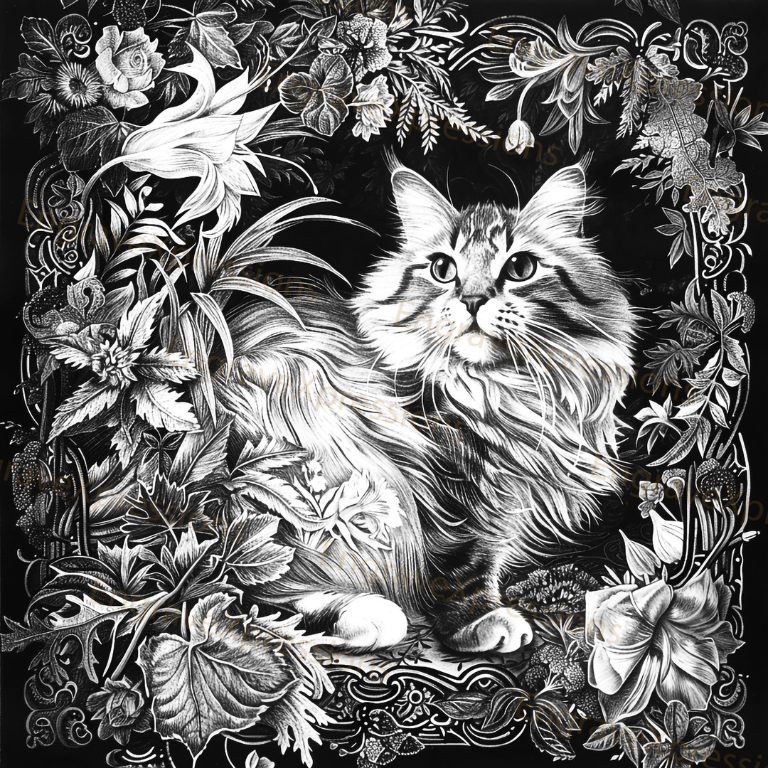 Floral Cat Laser Engrave PNG: 3D Illusion Design (digital File) - Etsy
