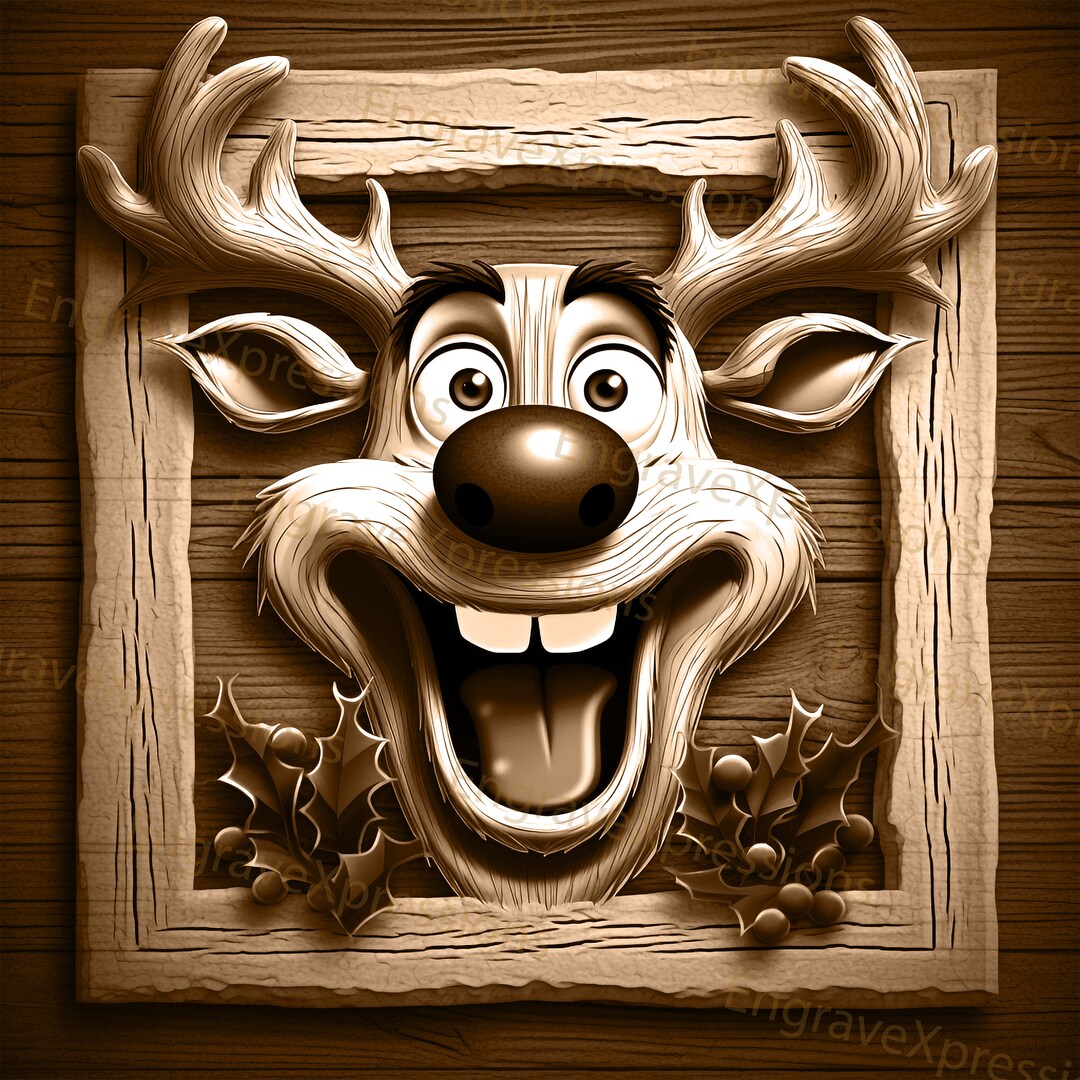 3D Rudolf Reindeer Laser Engrave File: Christmas Lightburn PNG (digital ...