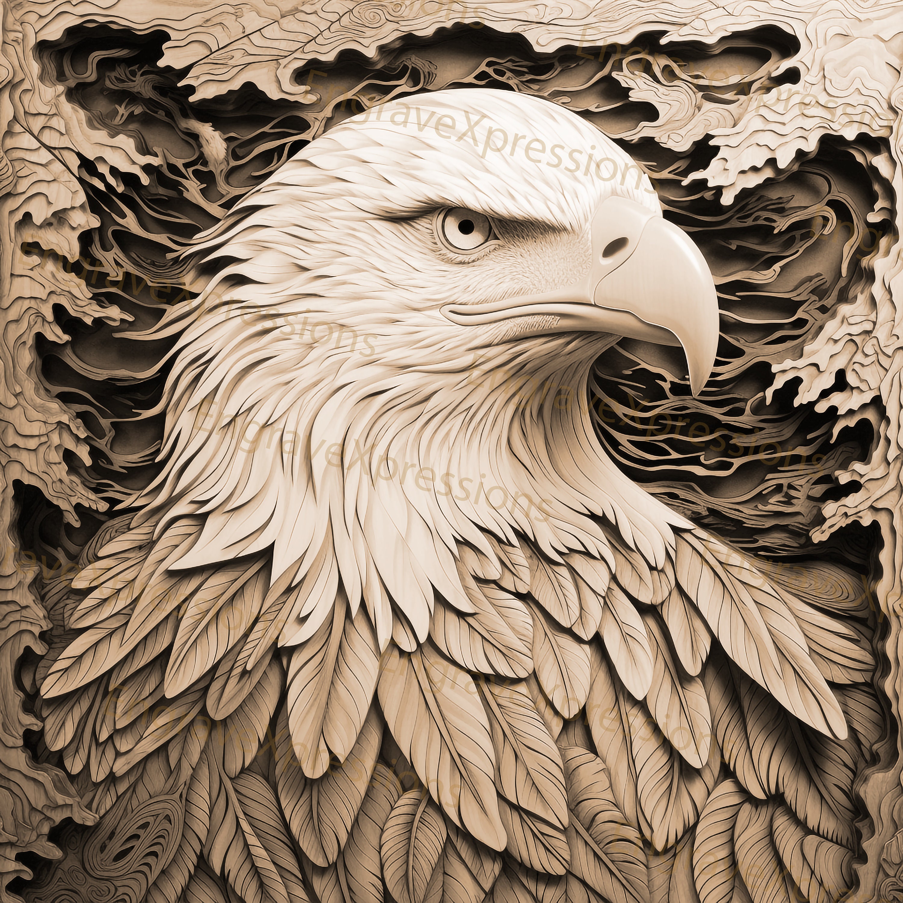3D Eagle Head Laser Engrave File: Intricate PNG, SVG (digital Download ...
