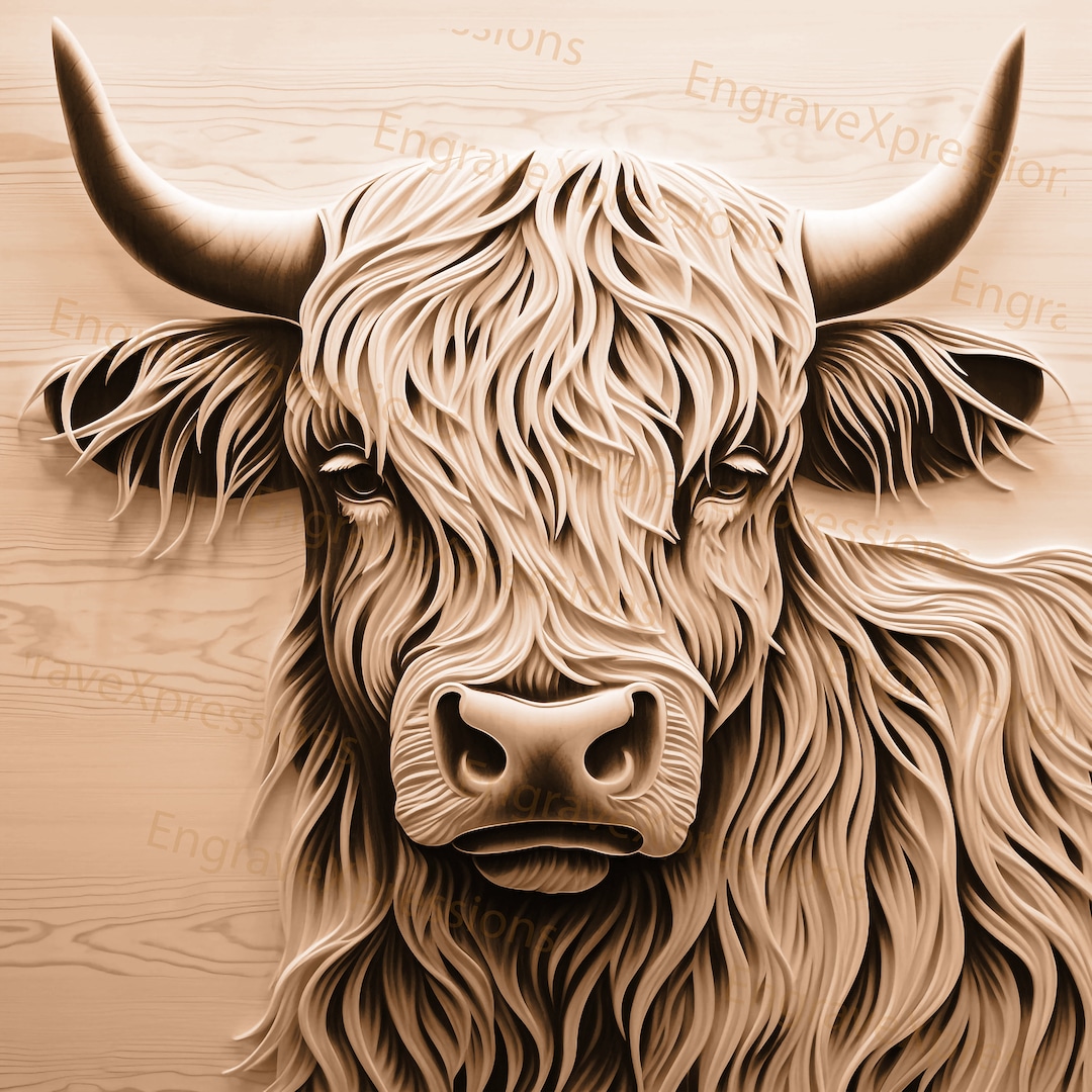 3D Highland Cow Laser Engrave File: Lightburn, Glowforge (PNG, SVG) - Etsy