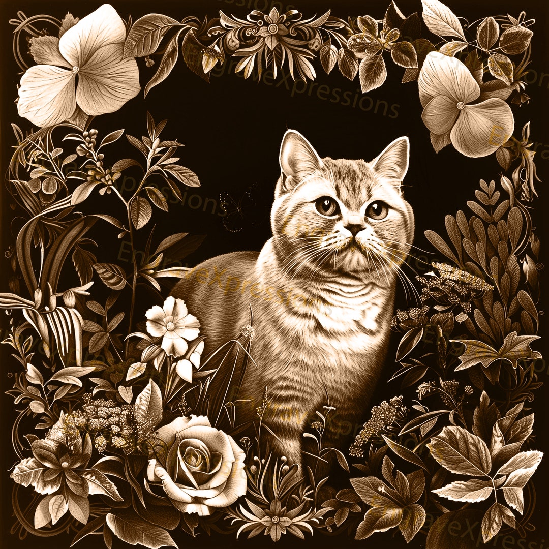 Floral Cat Laser Engrave PNG: 3D Illusion Design (digital File) - Etsy