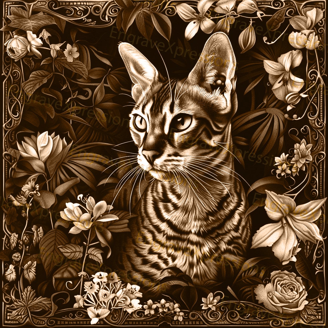 Floral Cat Laser Engrave PNG: 3D Illusion Design (digital File) - Etsy
