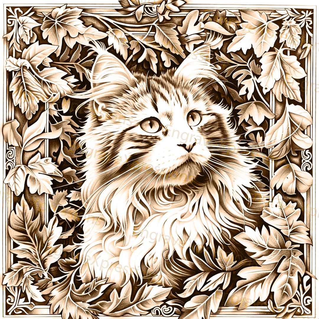 3D Cat Floral Laser Engraving PNG File: Lightburn Ready - Etsy