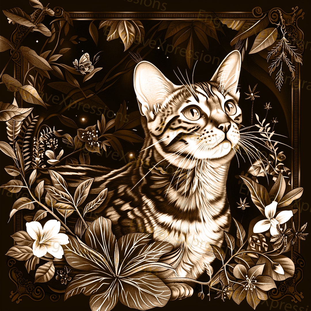 Floral Cat Laser Engrave PNG: 3D Illusion Design (digital Design File ...
