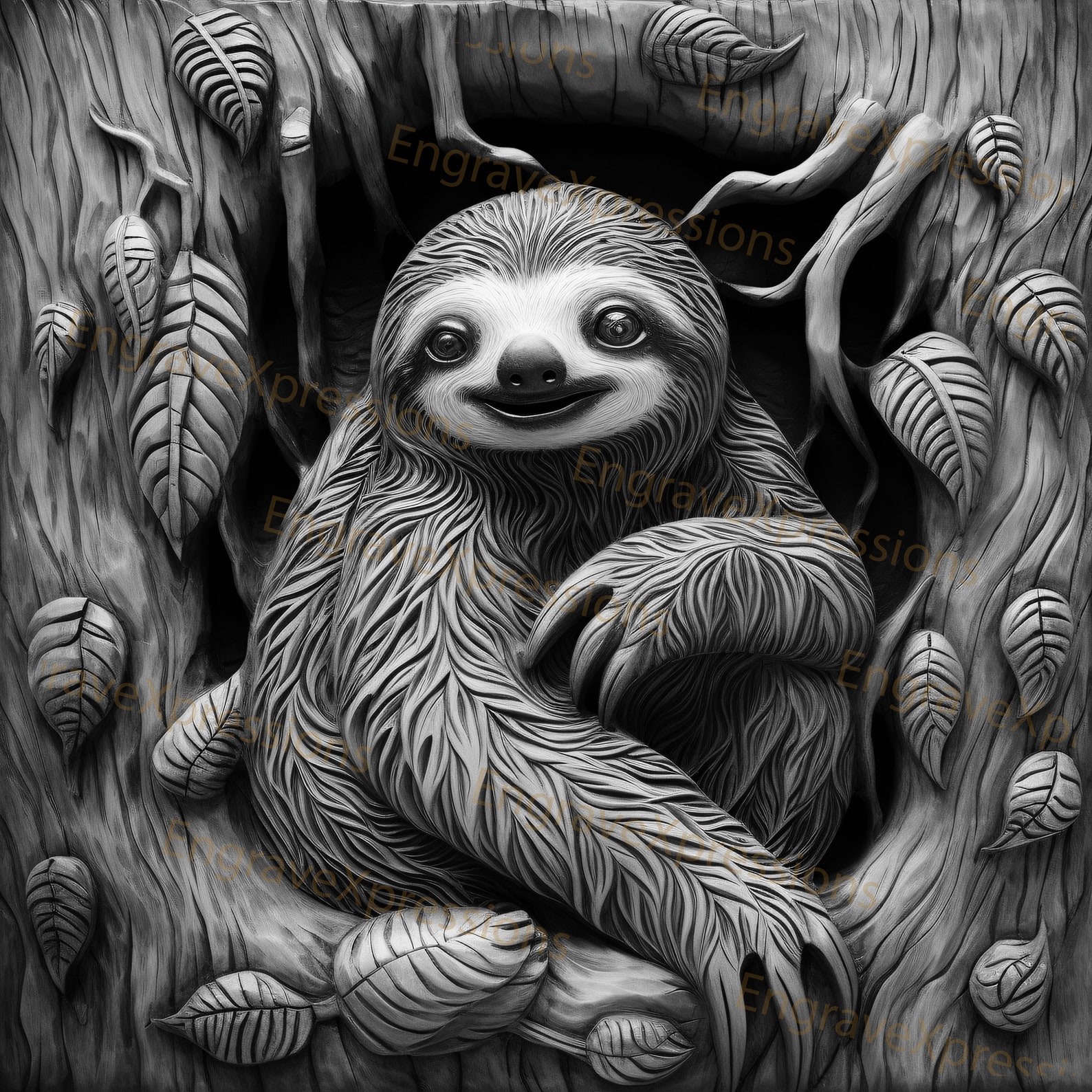 3D Sloth Laser Engrave File: Wildlife PNG, Lightburn Ready (digital ...