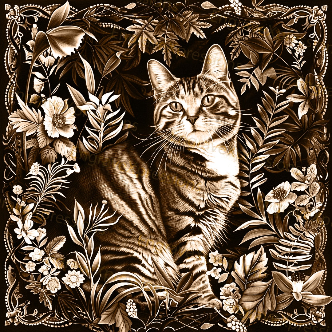 Floral Cat Laser Engrave PNG: 3D Illusion Design (digital File) - Etsy