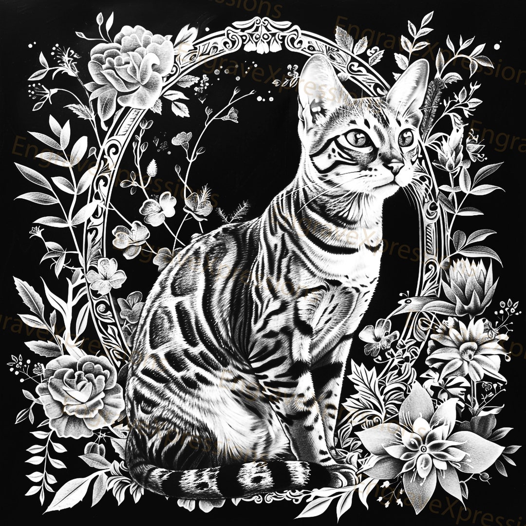 Floral Cat Laser Engrave PNG: 3D Illusion Design (digital File) - Etsy