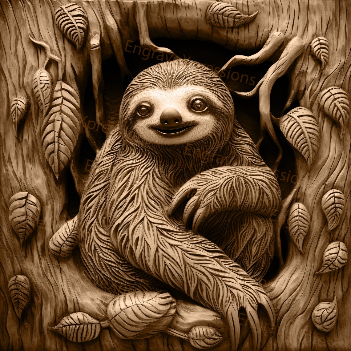3D Sloth Laser Engrave File: Wildlife PNG, Lightburn Ready (digital ...