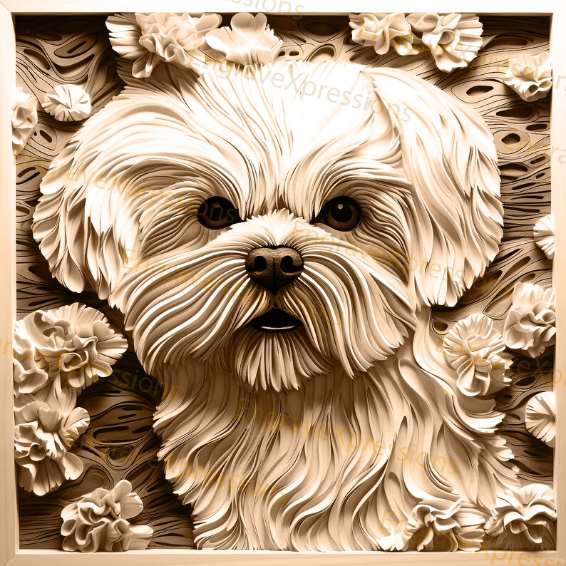 Shih Tzu Dog Portrait: 3D Laser Engrave File (PNG, SVG) - Etsy