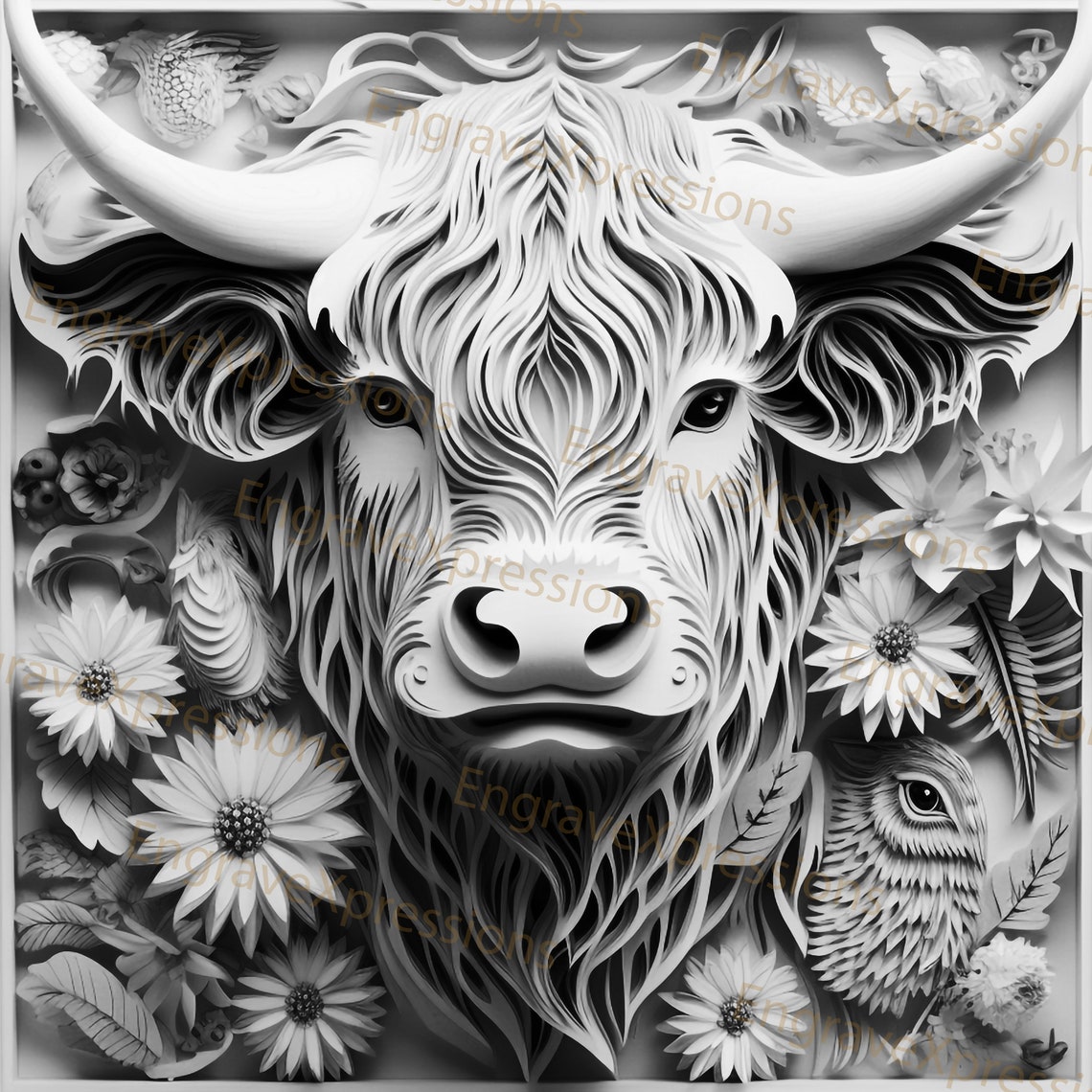 3D Highland Cow Laser Engrave File: Wildlife PNG, SVG (digital Download ...