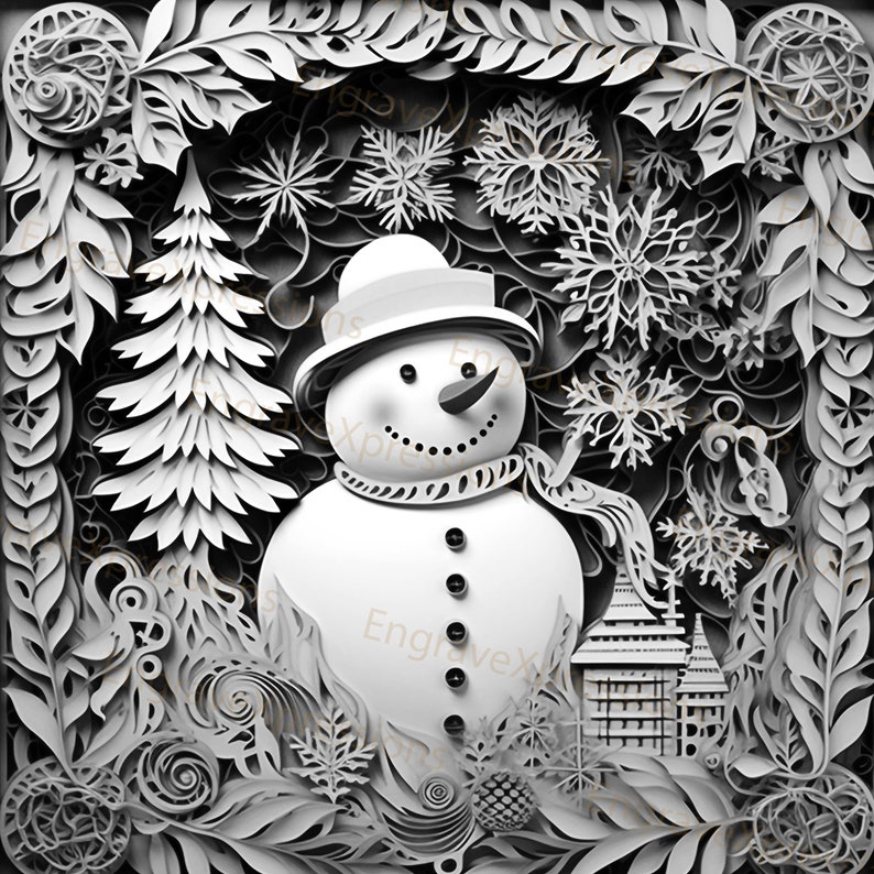 Snowman Laser Cut File: 3D Winter Scene Engraving (PNG, SVG) - Etsy