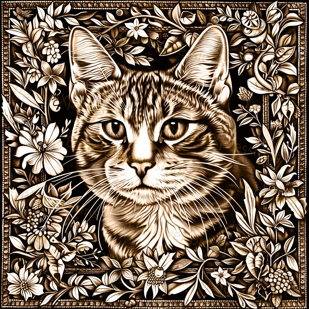 Floral Cat Laser Engrave PNG: 3D Illusion Design (digital File) - Etsy