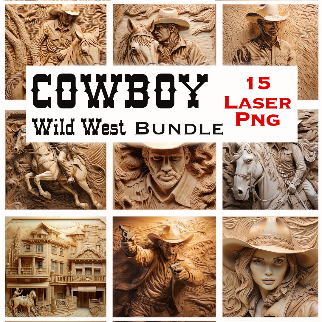 Wild West Laser Bundle Burn PNG | 3D Illusion | Engrave | Laser Ready | Lightburn File | Digital ...
