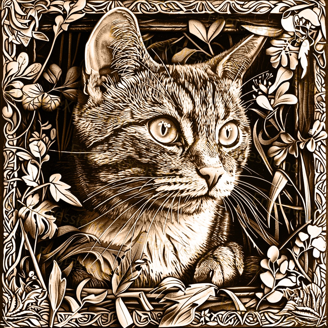 Floral Cat Laser Engrave PNG: 3D Illusion Design (digital File) - Etsy