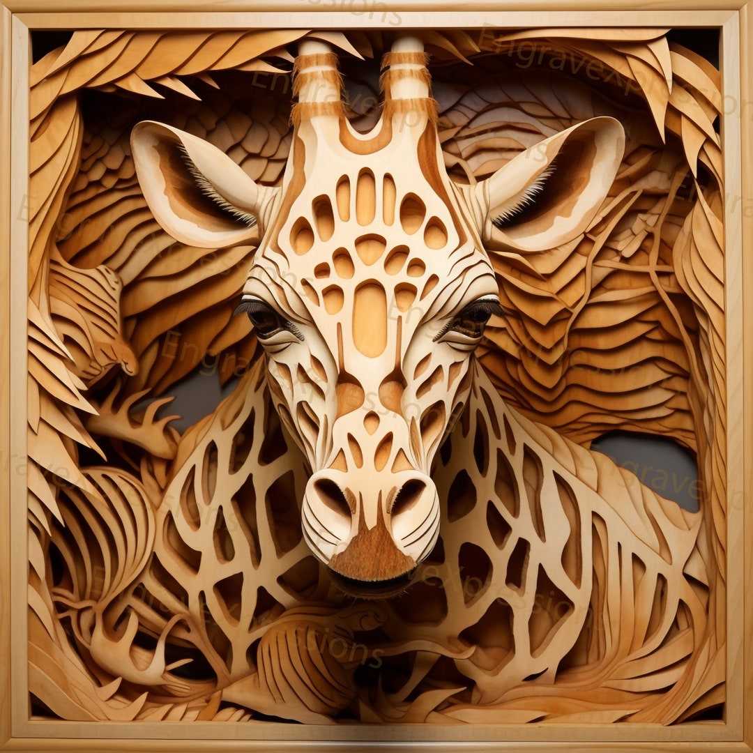 3D Giraffe Laser Engrave File: Wildlife PNG, Lightburn Ready (digital ...