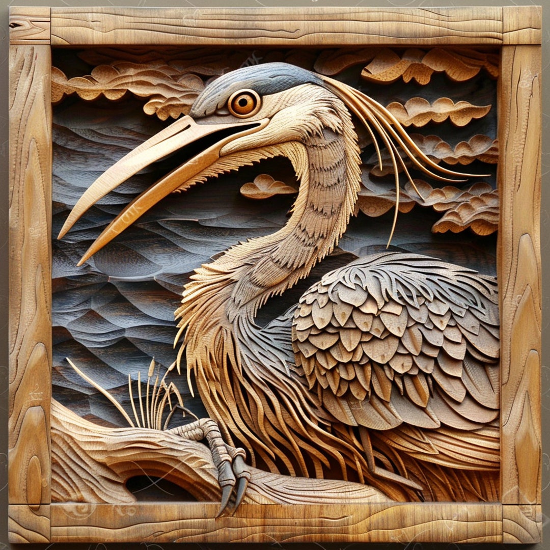 3D Heron Laser Engrave File: Bird PNG, Lightburn Ready (digital Design ...