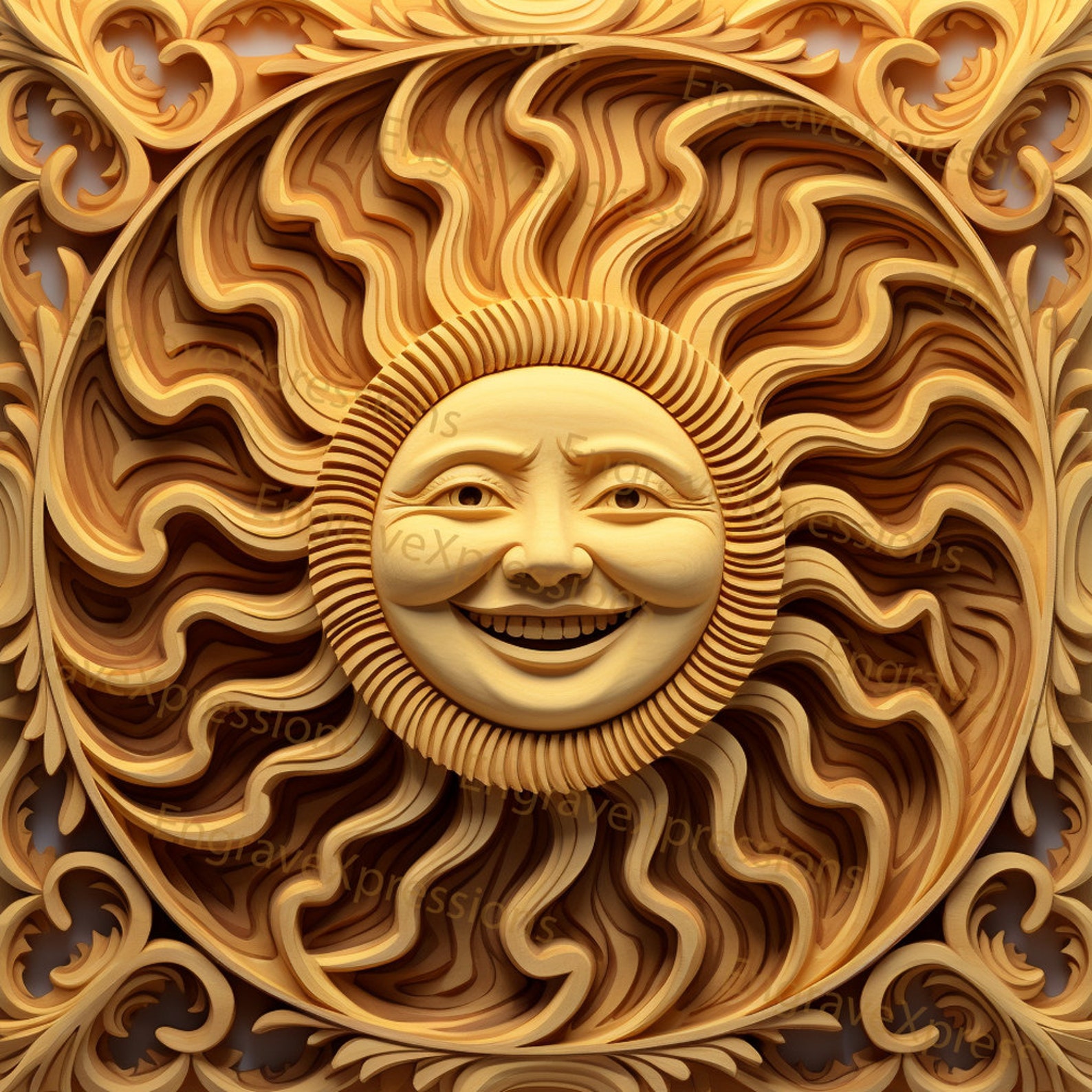 3D Smiling Sun Laser Engrave File: Lightburn Ready PNG (digital ...
