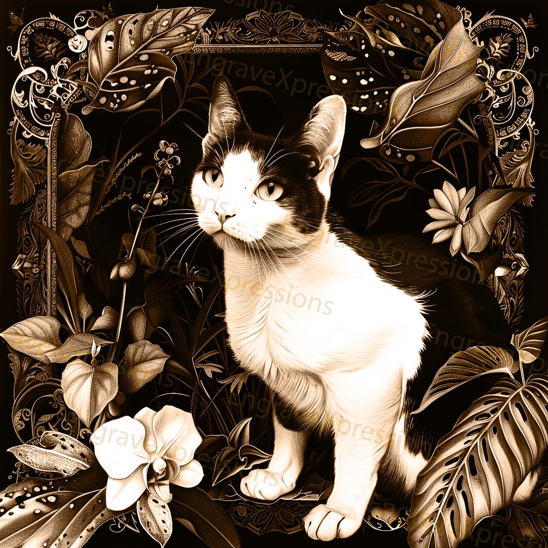 Floral Cat Laser Engrave PNG: 3D Illusion Design (digital File) - Etsy