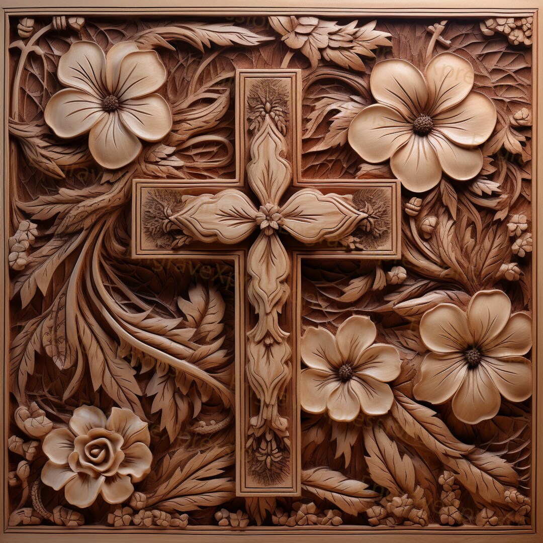 Floral Cross Laser Engrave File: 3D Illusion PNG, SVG (digital Download ...