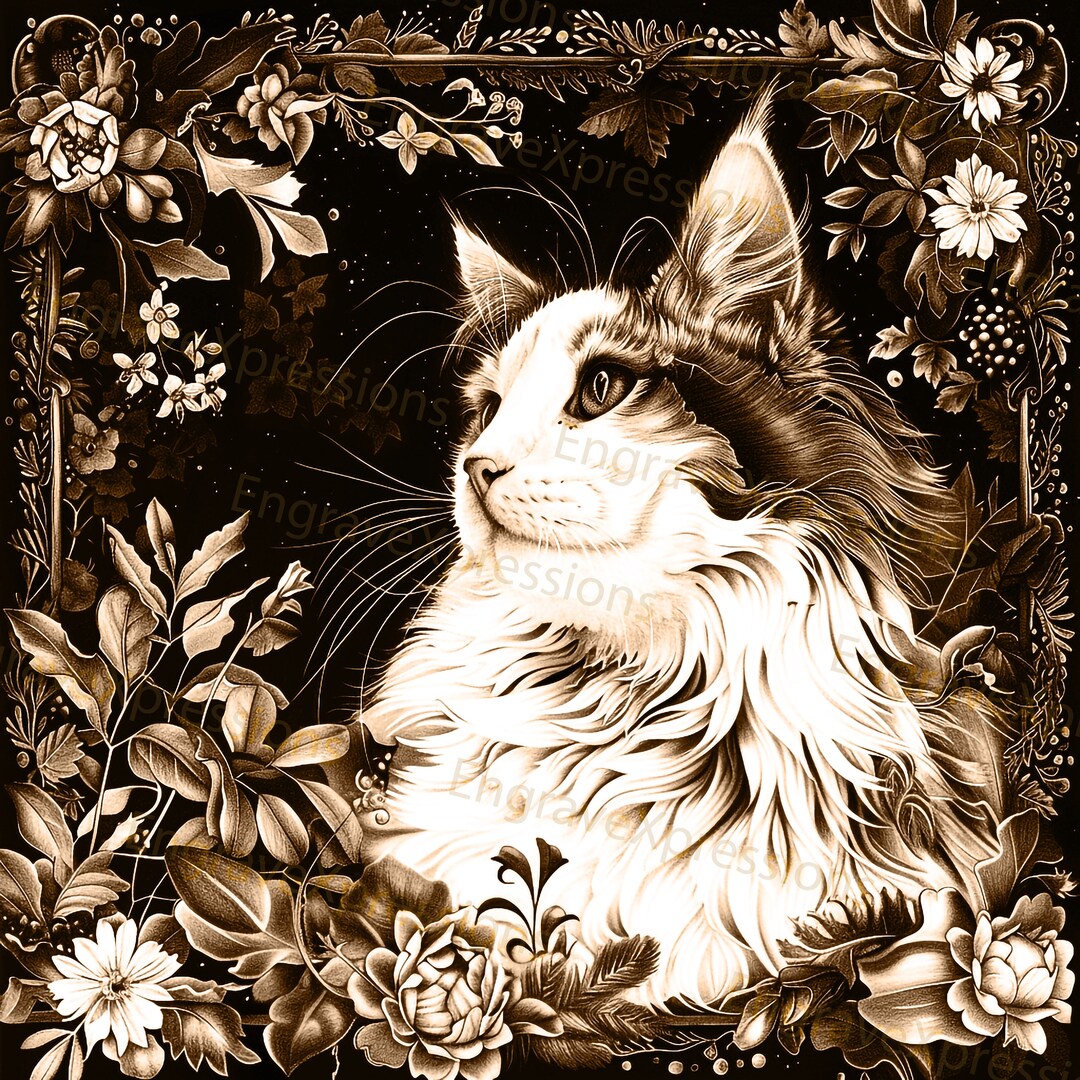 Floral Cat Laser Engrave PNG: 3D Illusion Design (digital File) - Etsy