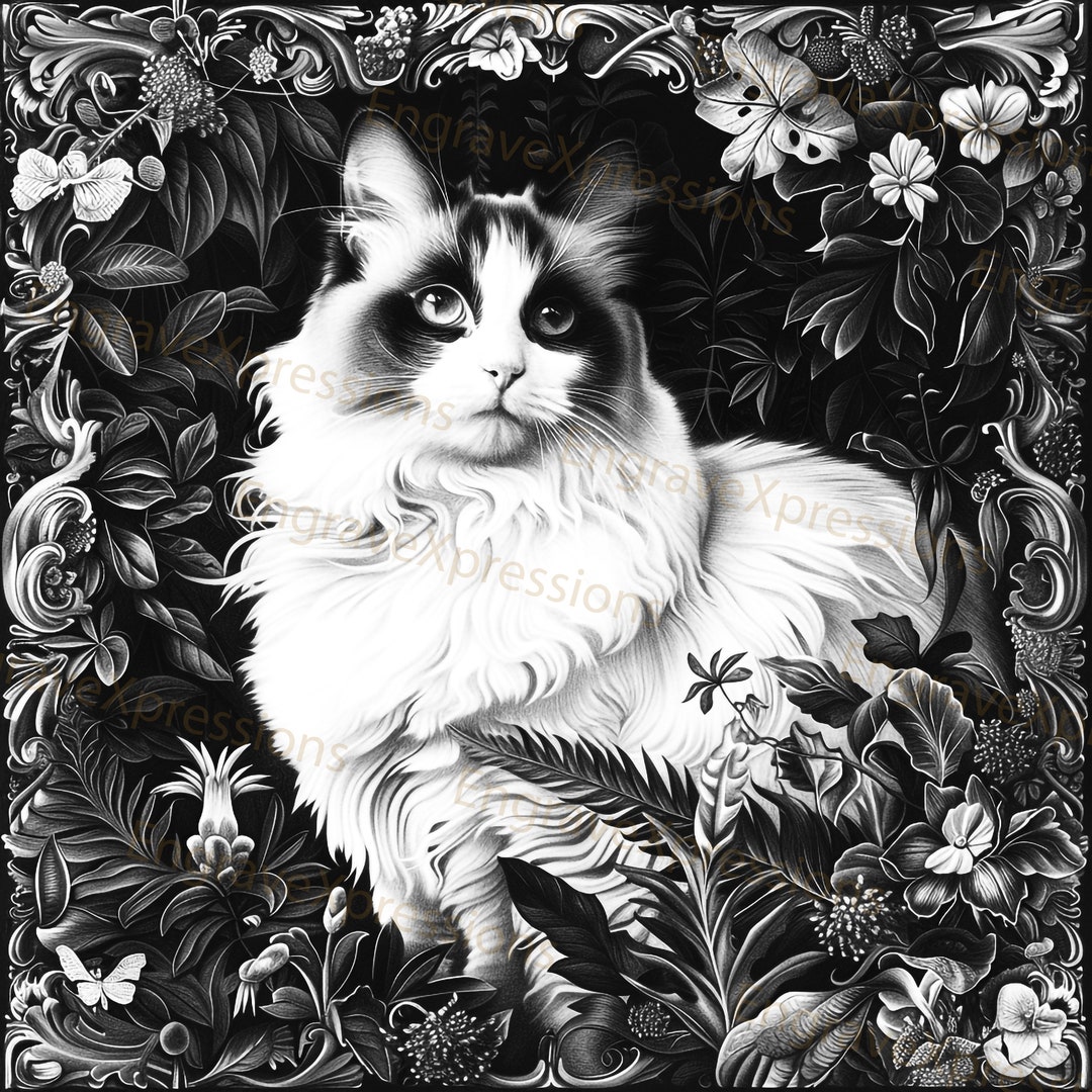 Floral Cat Laser Engrave PNG: 3D Illusion Design (digital File) - Etsy