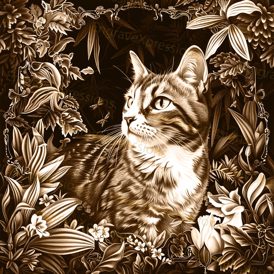 Floral Cat Laser Engrave PNG: 3D Illusion Design (digital File) - Etsy