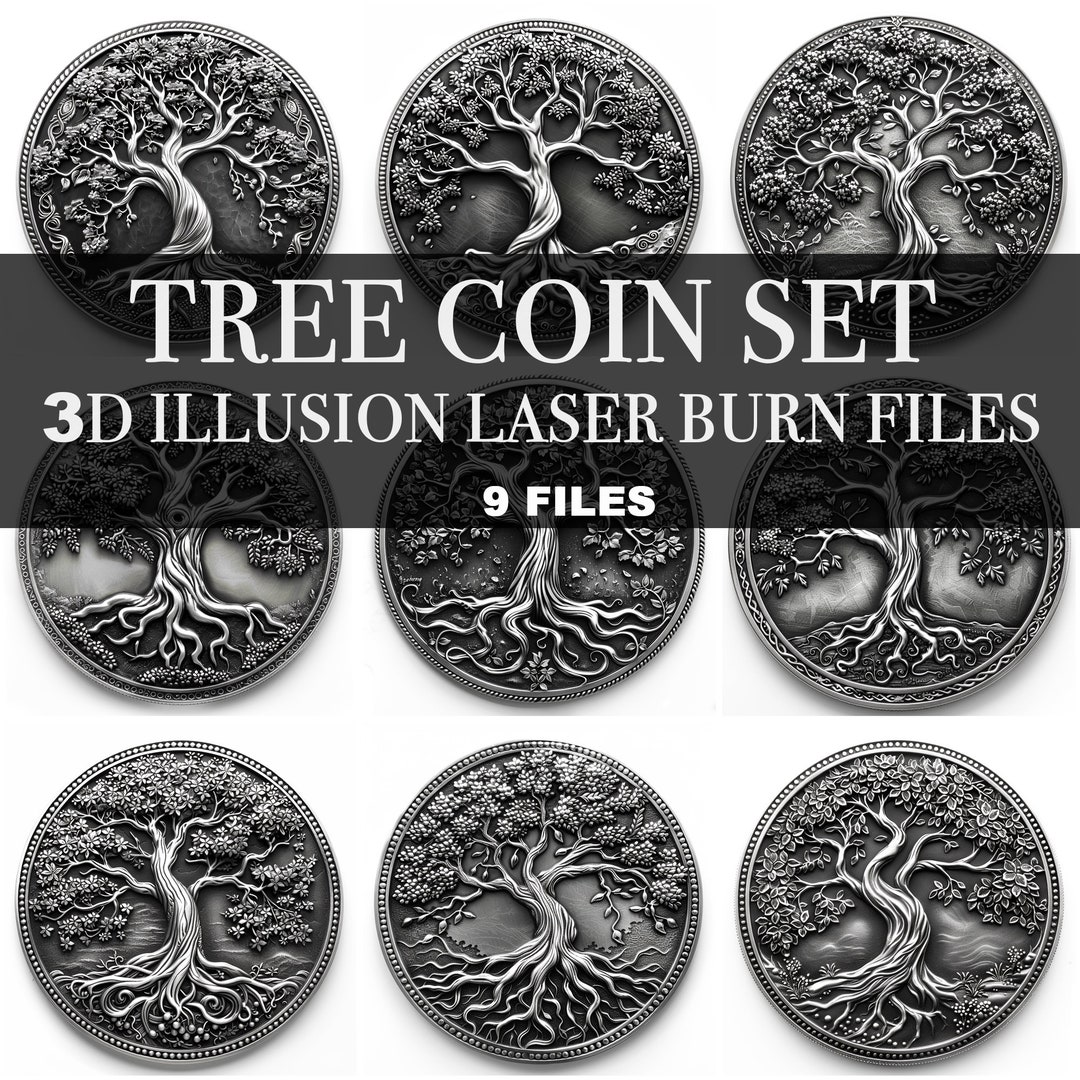 Tree Coin Laser Files: 3D Illusion Engraving (9 PNG) - Etsy