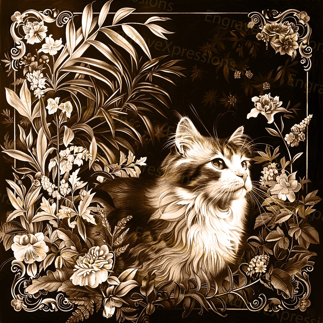 Floral Cat Laser Engrave PNG: 3D Illusion Design (digital File) - Etsy