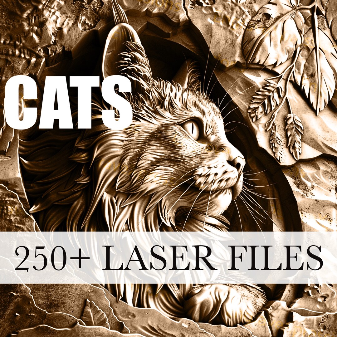 250 Cat Breeds Laser Engrave PNG: 3D Illusion, Flower Elements (digital ...
