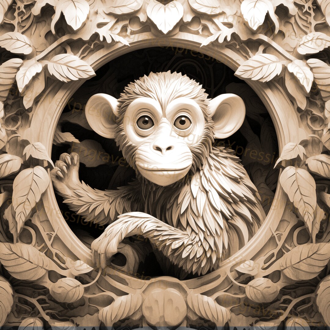 3D Monkey Laser Engrave File: Wildlife Design (PNG, SVG) - Etsy UK