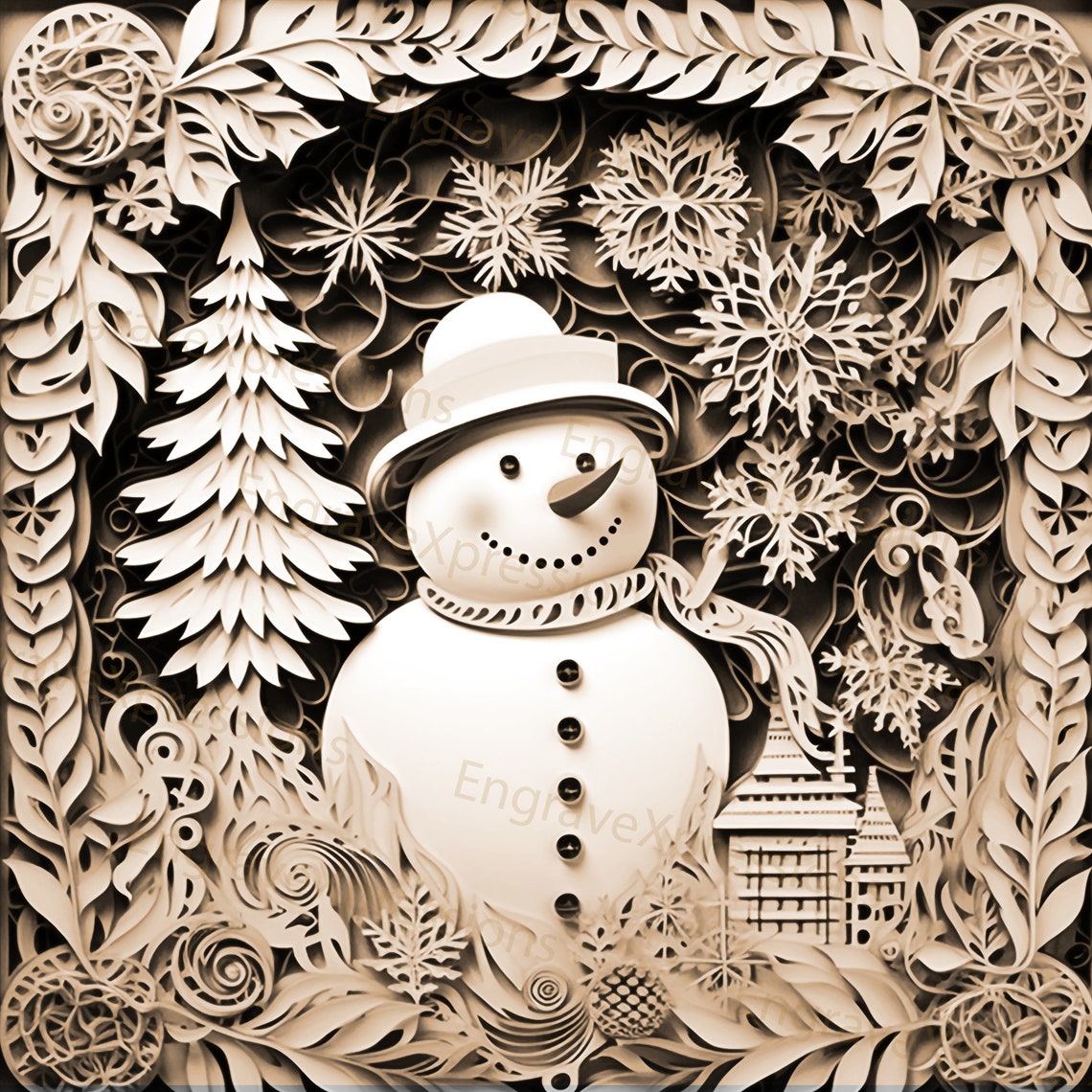 Snowman Laser Cut File: 3D Winter Scene Engraving (PNG, SVG) - Etsy
