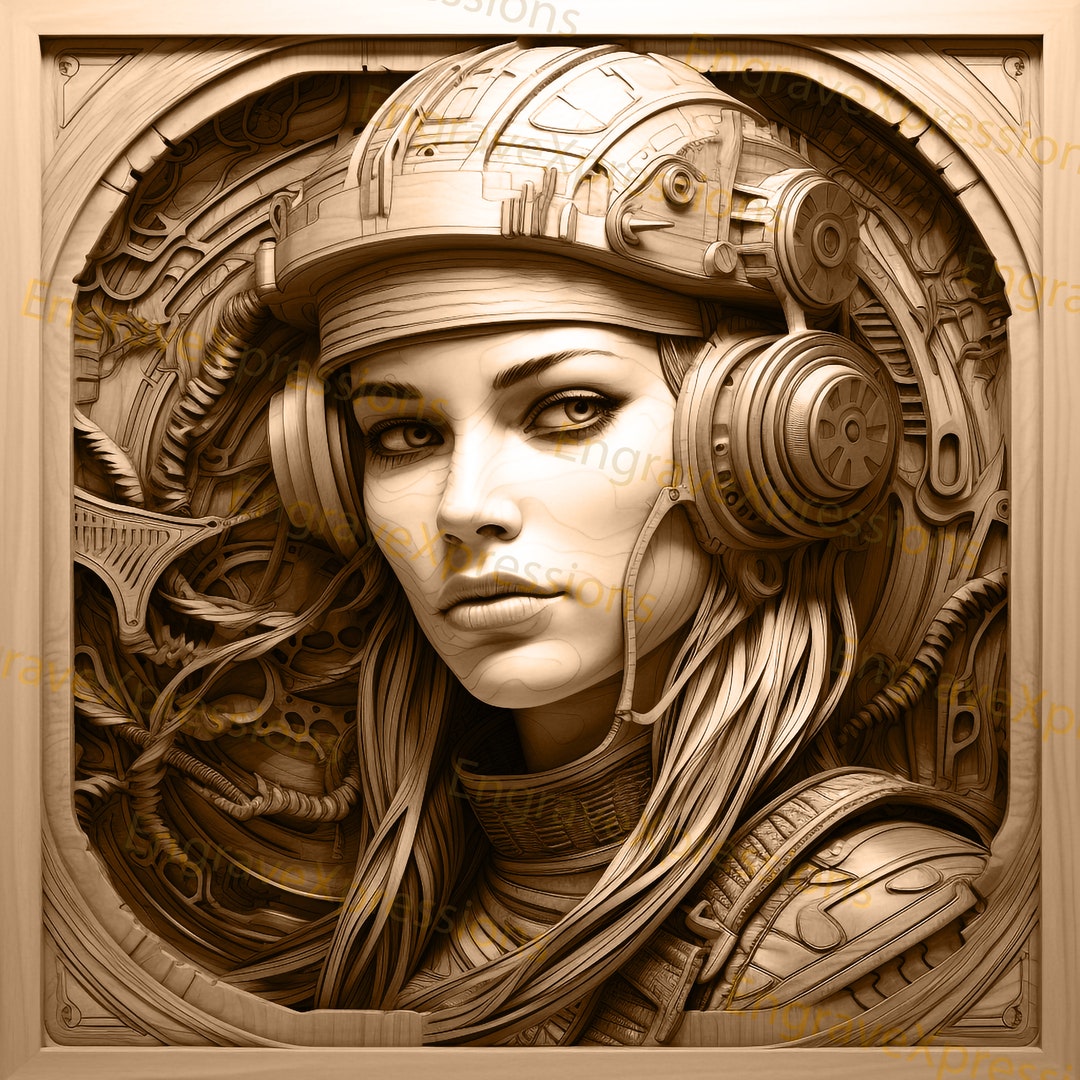 Steampunk Woman Laser Engraving Design: 3D Illusion PNG (digital File ...