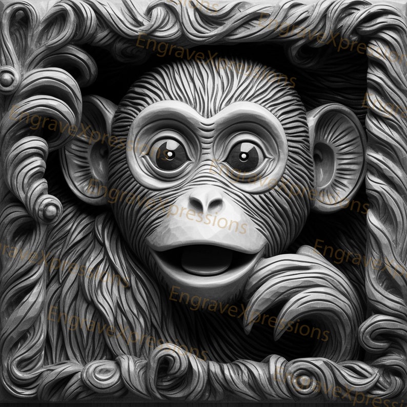 3D Monkey Illusion Laser Engrave File: Wildlife PNG, SVG (digital ...