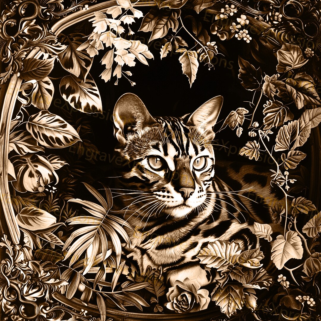 Floral Cat Laser Engrave PNG: 3D Illusion Design (digital File) - Etsy